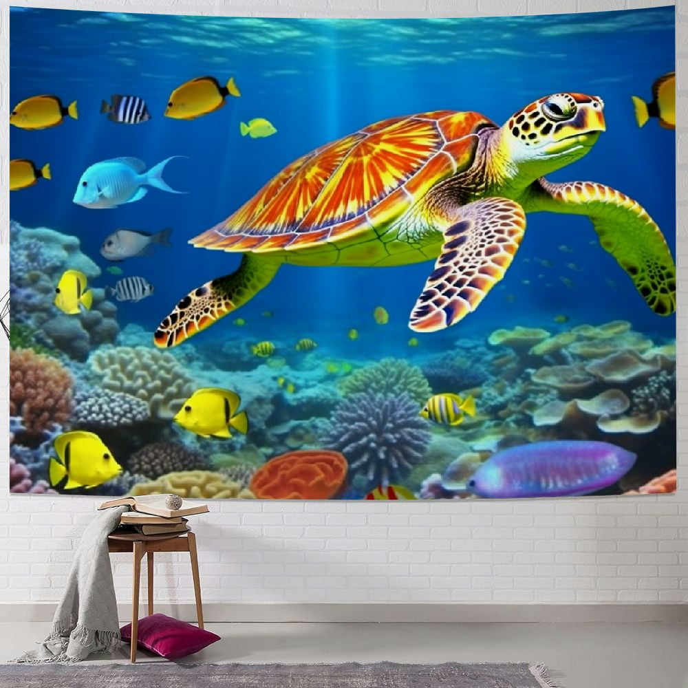 Chilfamy Sea Turtle Tapestry, Ocean Under Water World Tropical Fish ...
