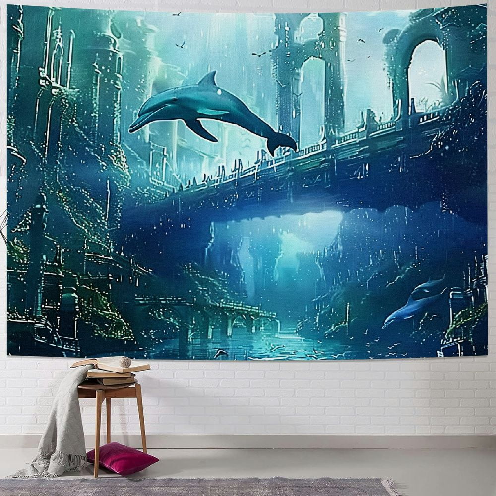 Chilfamy Sea Wall Tapestry for Bedroom, Blue Ocean Sea Whale Tapestries ...