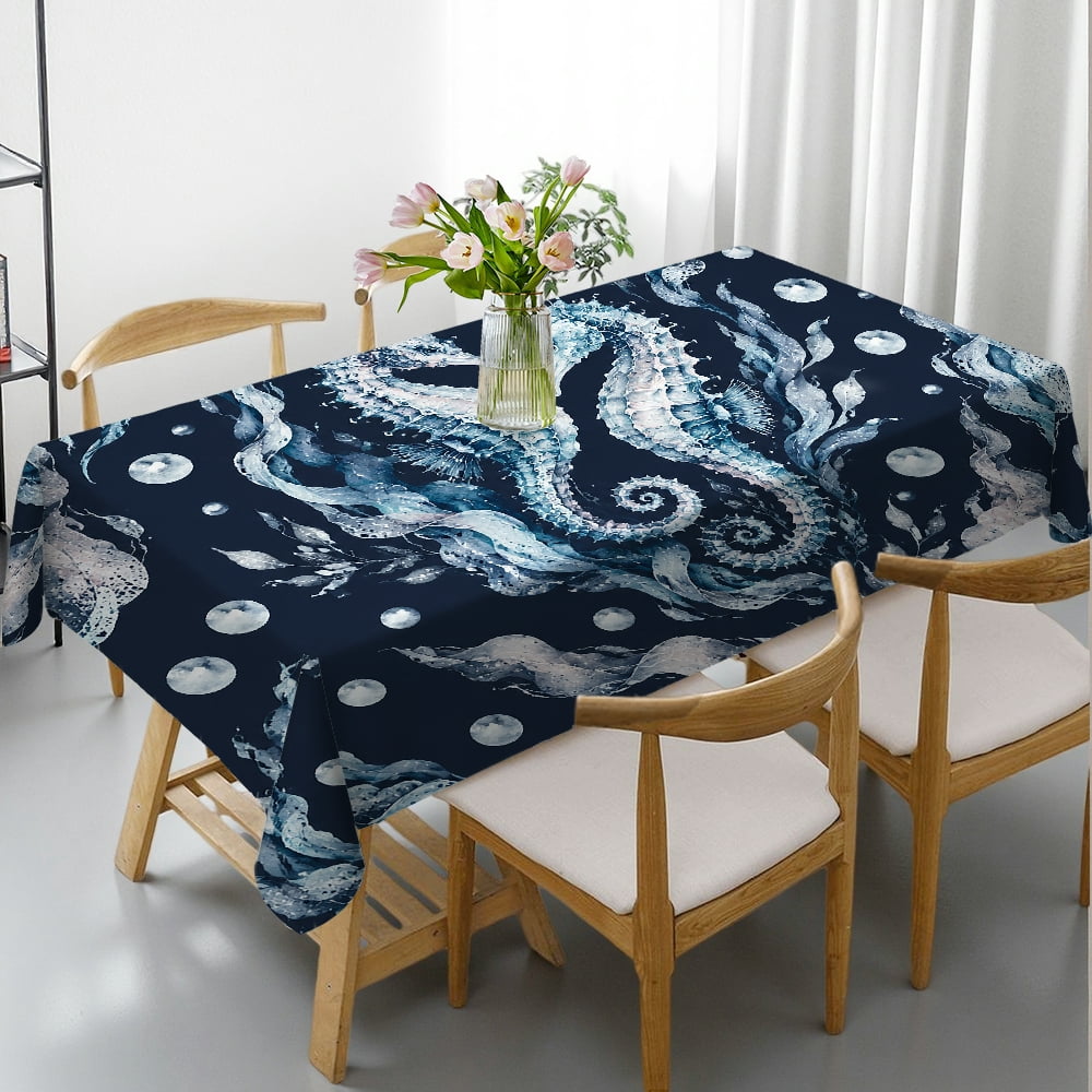 Chilfamy Seahorse Kelp Watercolor Rectangle Dining Tablecloth, Machine ...