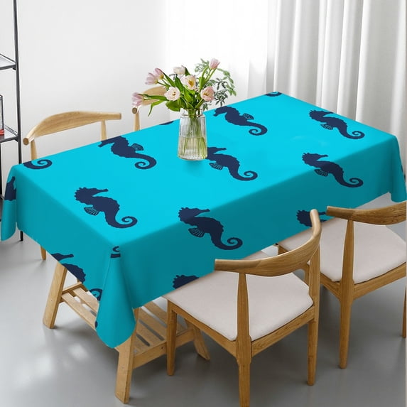 Chilfamy Seahorse Pattern Blue Print Rectangle Dining Tablecloth ...