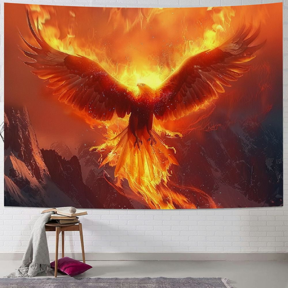 Chilfamy Secular Bird Tapestry Phoenix Flame Bird Flying to the Sky ...