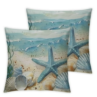 Summer Beach Pillow Cover 18x18inch Ocean Nautical Coastal Sea Turtle ...