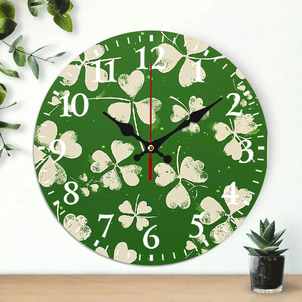 Chilfamy Shamrocks Blessing Green Wall Clock Wall Art Decor for Living ...