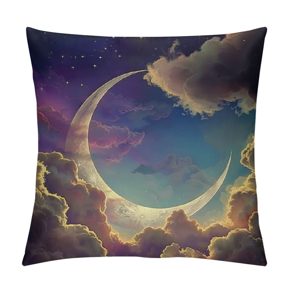 Chilfamy Sleepy Sky Crescent Moon and Clouds，Printed Soft Decorative ...
