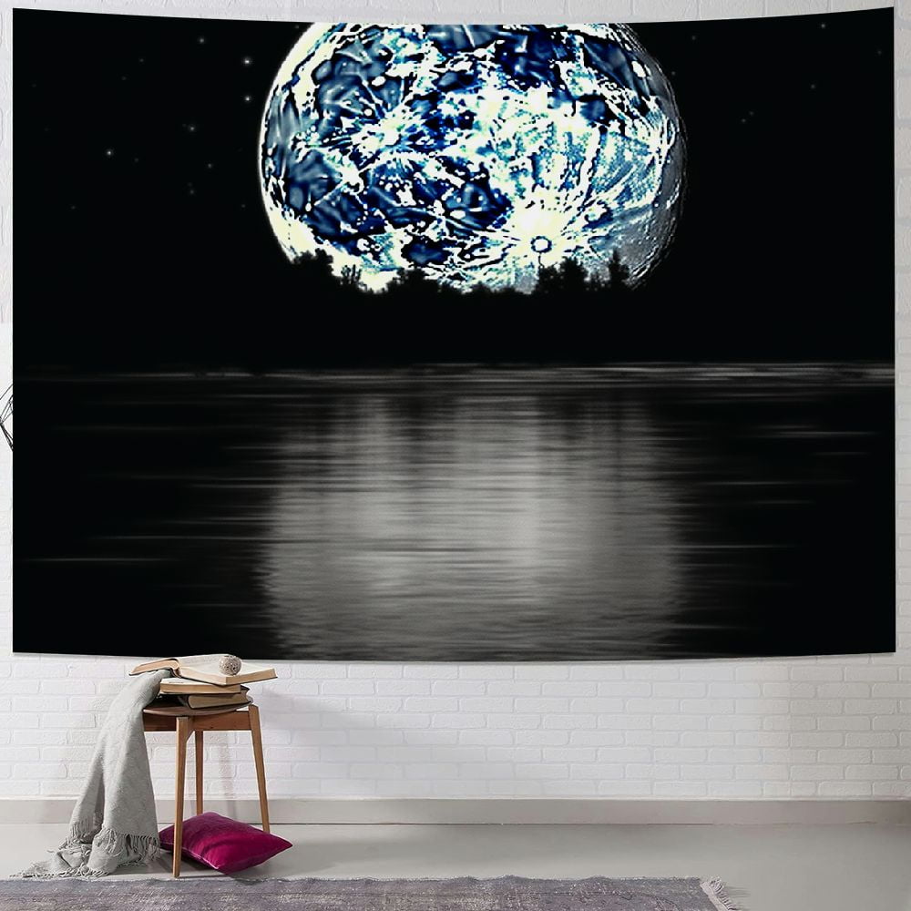 Chilfamy Small Full Moon Over Ocean Tapestry Wall Hanging, Starry Night ...