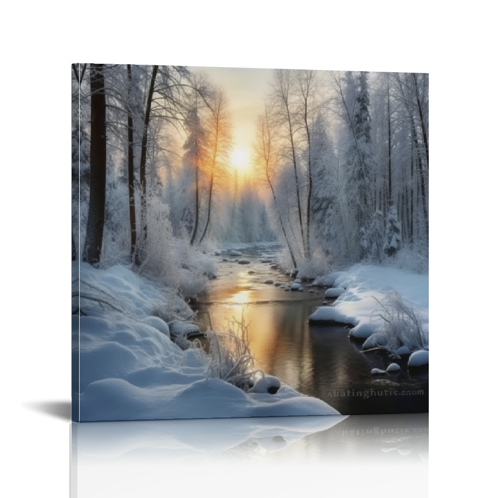 Chilfamy Snow Trees River Wall Decor Canvas Print Ready To Hang 16x16in ...
