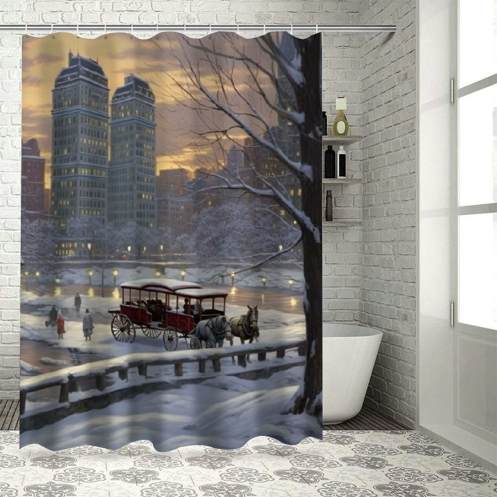 Chilfamy Snowy City Pretty Shower Curtain 100% Polyester Fiber Chic ...
