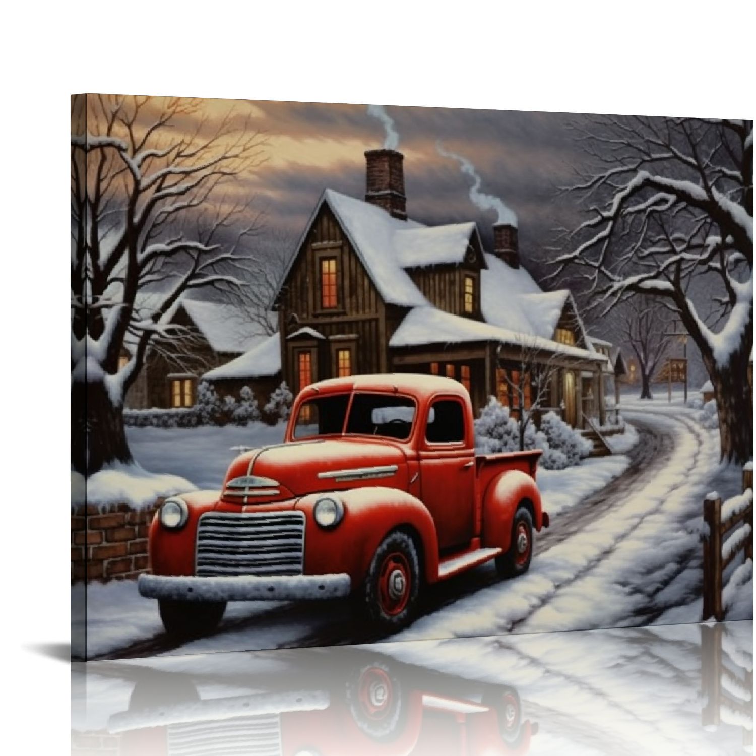 Chilfamy Snowy Road Canvas Wall Art Decor Ready To Hang - Ideal Choice ...