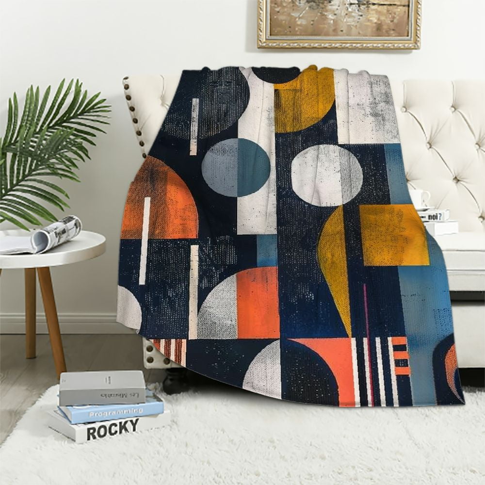 Chilfamy Soft Warm Throw Blankets Navy Blue Burnt Orange Abstract ...