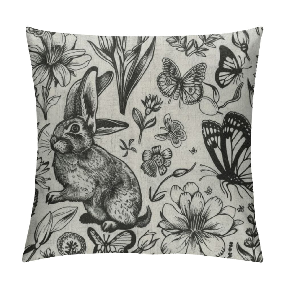 Chilfamy Spring Black Easter Pillow Covers Rabbit Bunny Floral Leaf ...