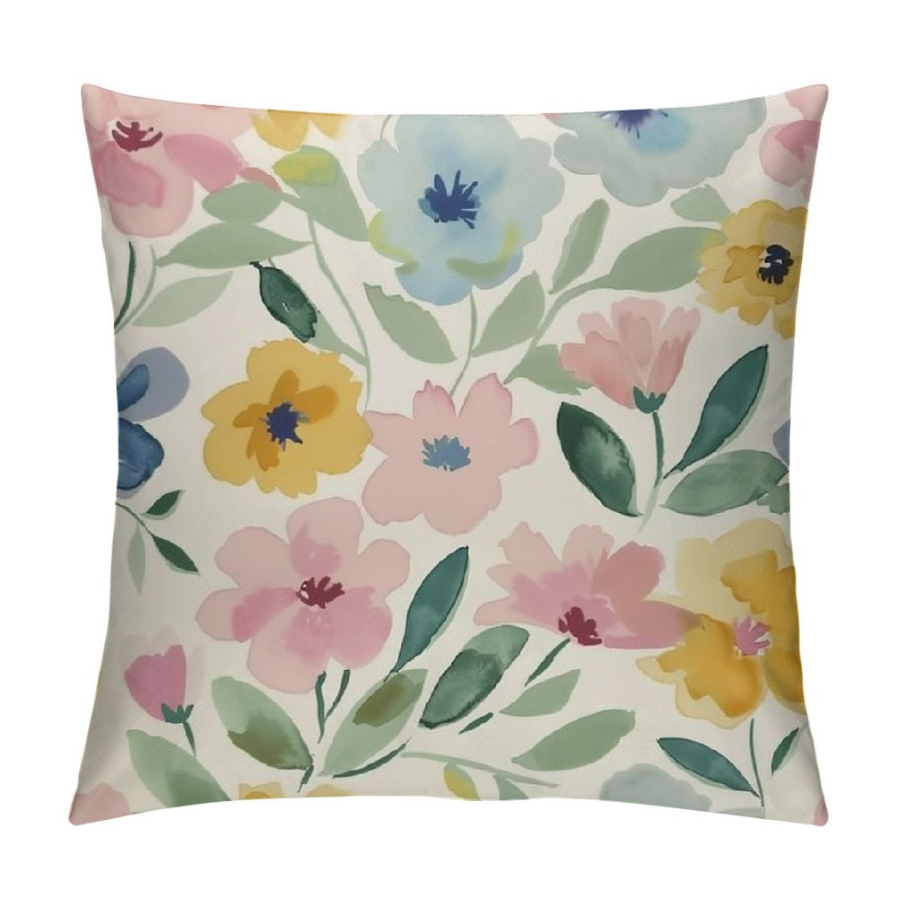 Chilfamy Spring Floral Pillow Covers Cute Watercolor Yellow Pink Blue ...