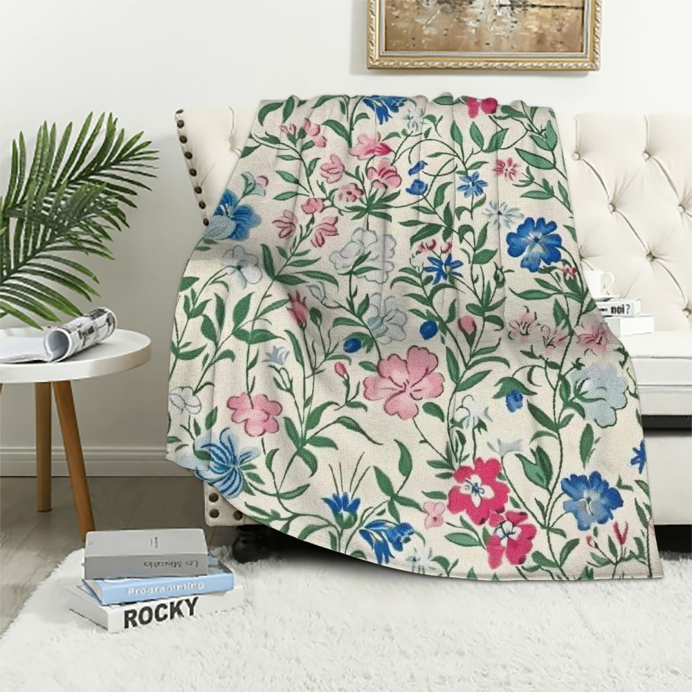 Chilfamy Spring Floral Throw Blanket, Pink and Blue Watercolor Floral ...