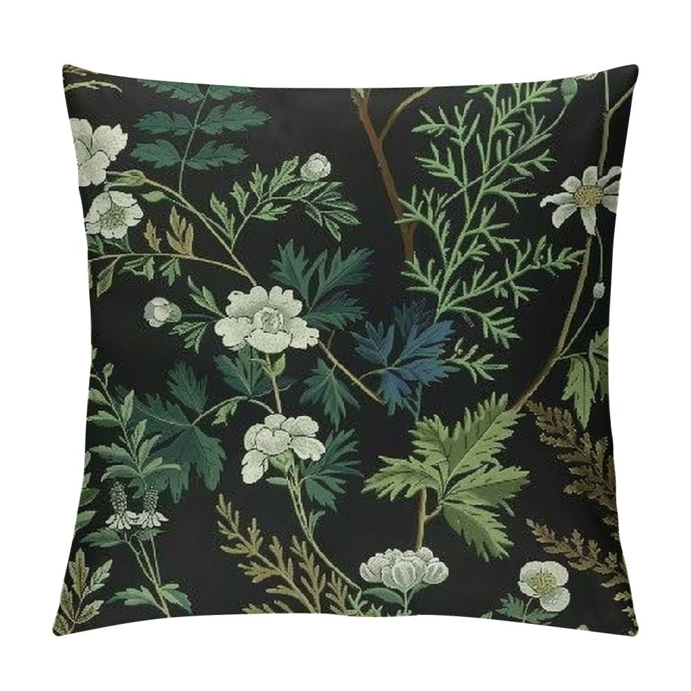 Chilfamy Spring Floral Throw Pillow Covers , Black Sage Green Botanical ...