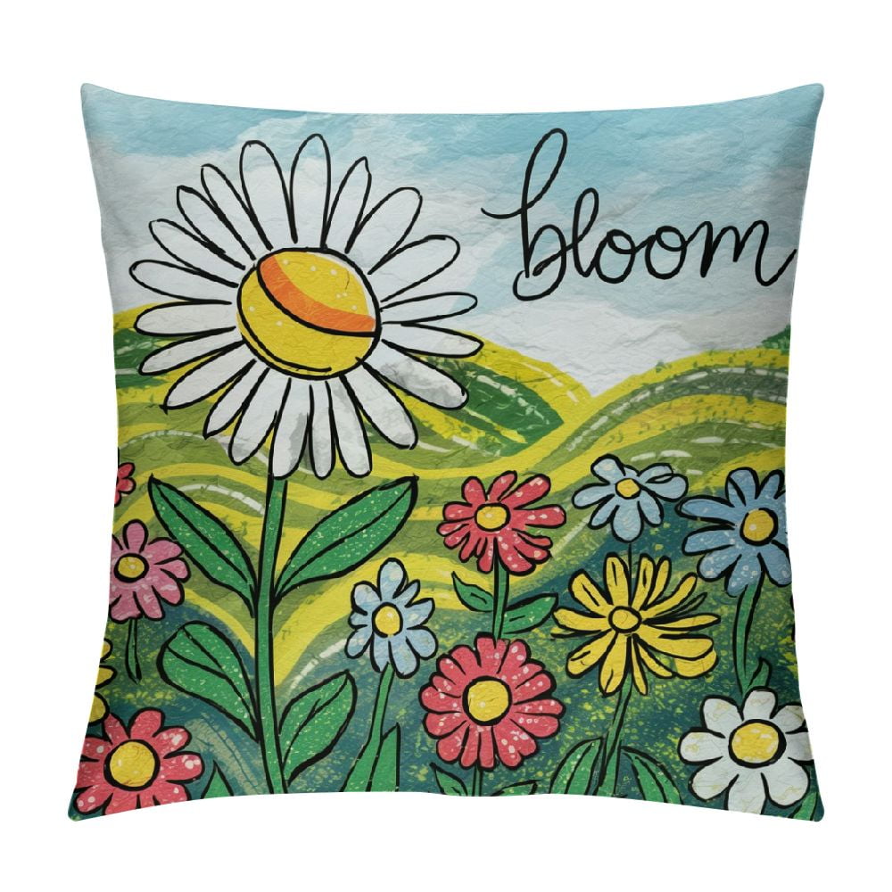 Chilfamy Spring Pillow Cover Daisy Bloom Decorations Seasonal Farmhouse ...