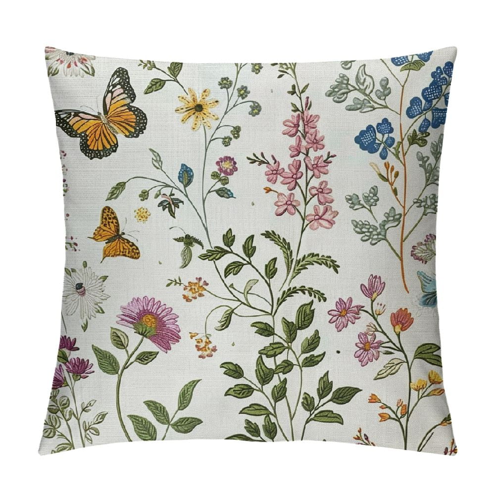 Chilfamy Spring Pillow Covers 18x18 Wild Flowers Botanical Plants ...