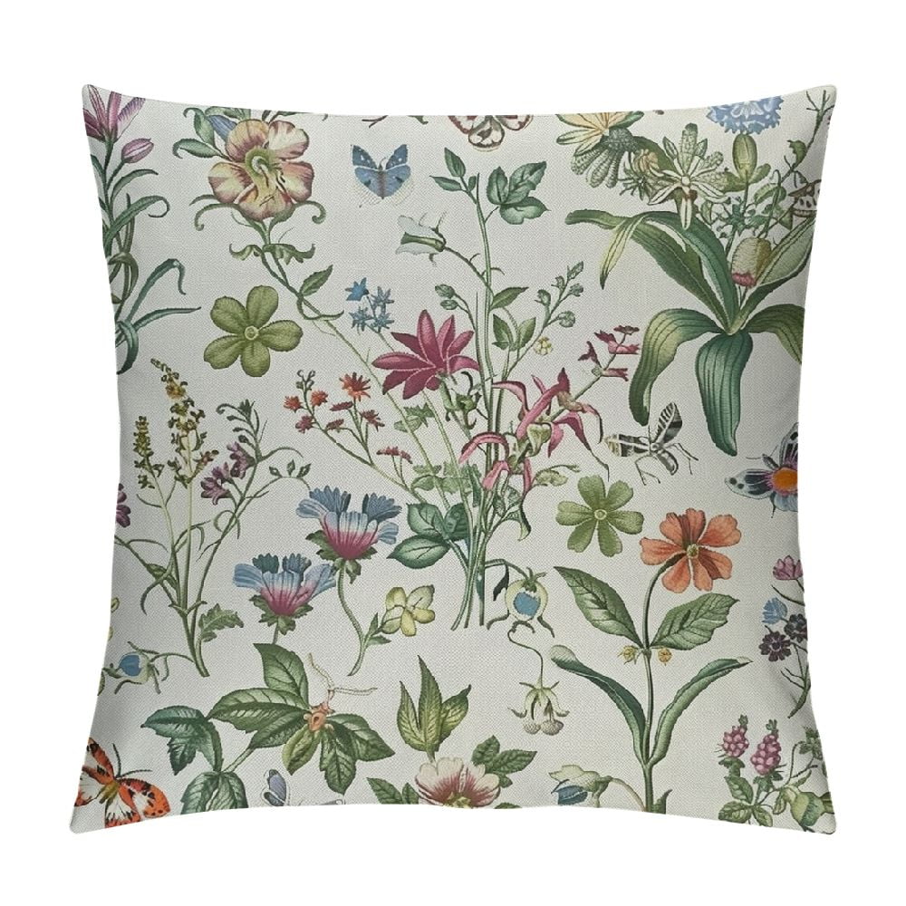 Chilfamy Spring Pillow Covers,Sage Green Wild Plant Butterfly Decor ...