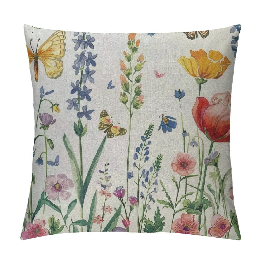 Chilfamy Spring Pillow Covers, Tulip Lavender Butterfly Farmhouse Throw ...