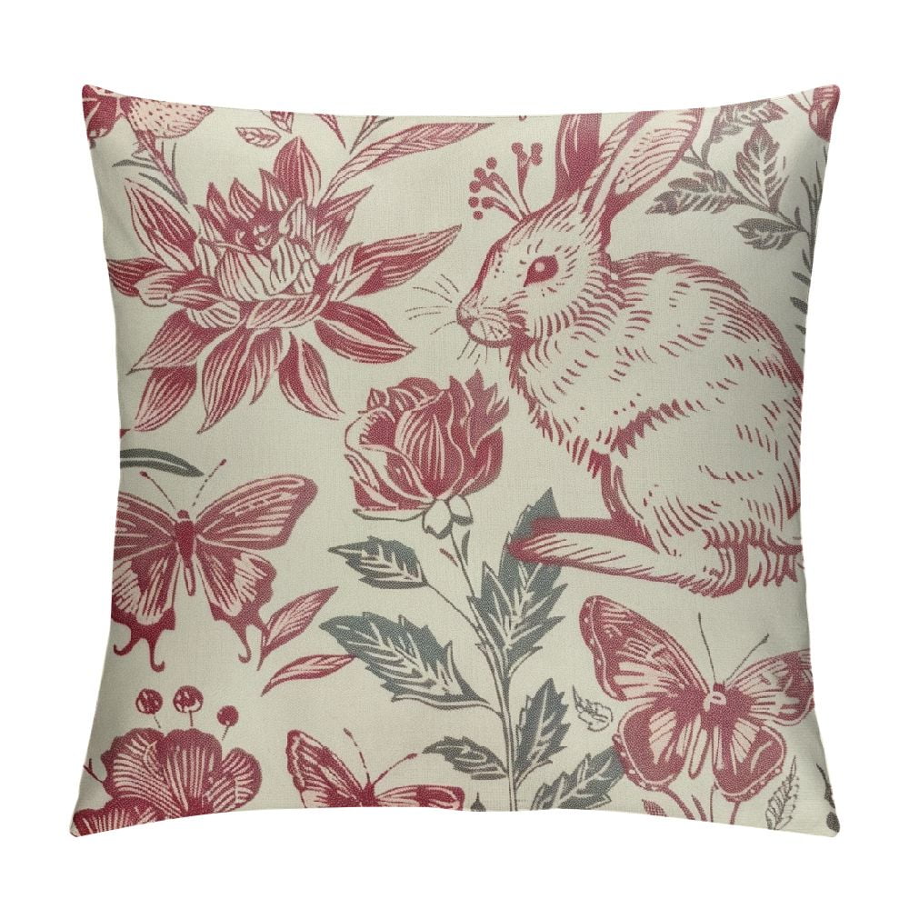 Chilfamy Spring Pink Easter Pillow Covers Rabbit Bunny Floral Leaf ...