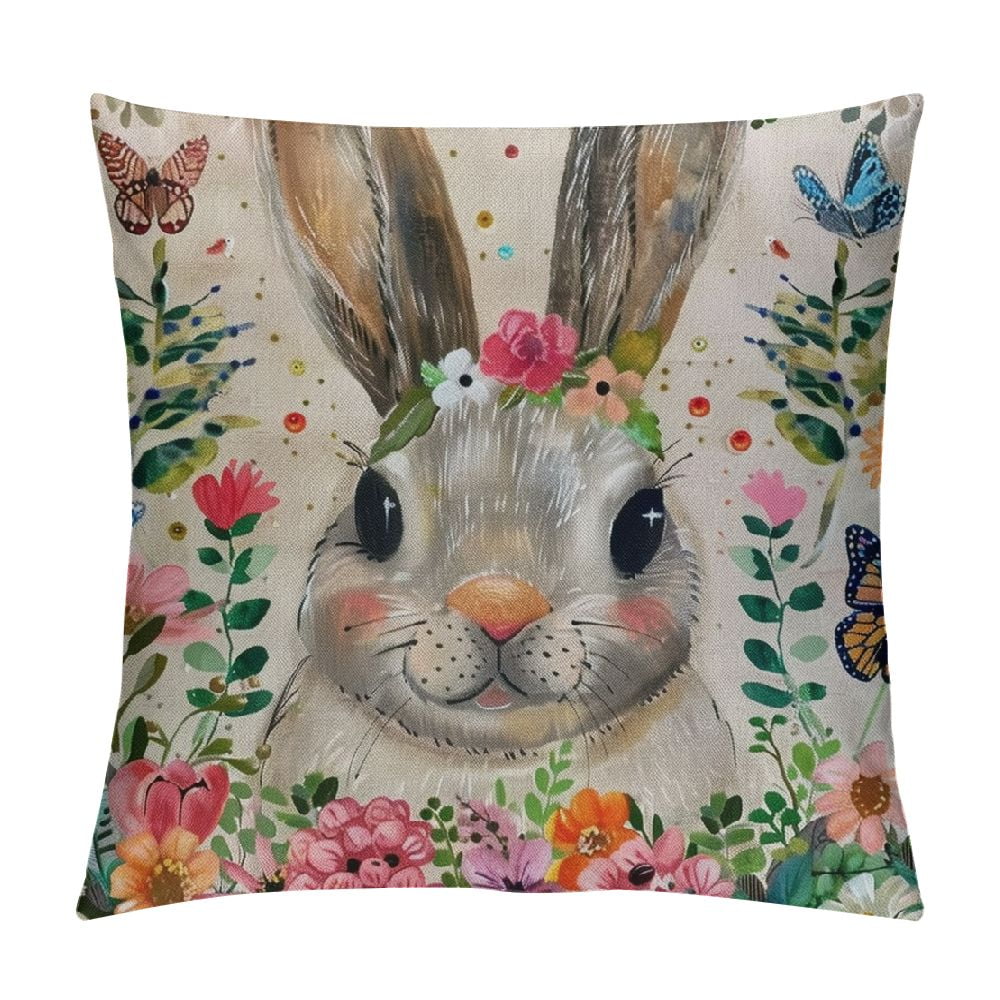 Chilfamy Spring Rabbit Lumbar Pillow Covers Easter Bunny Eggs Pattern ...