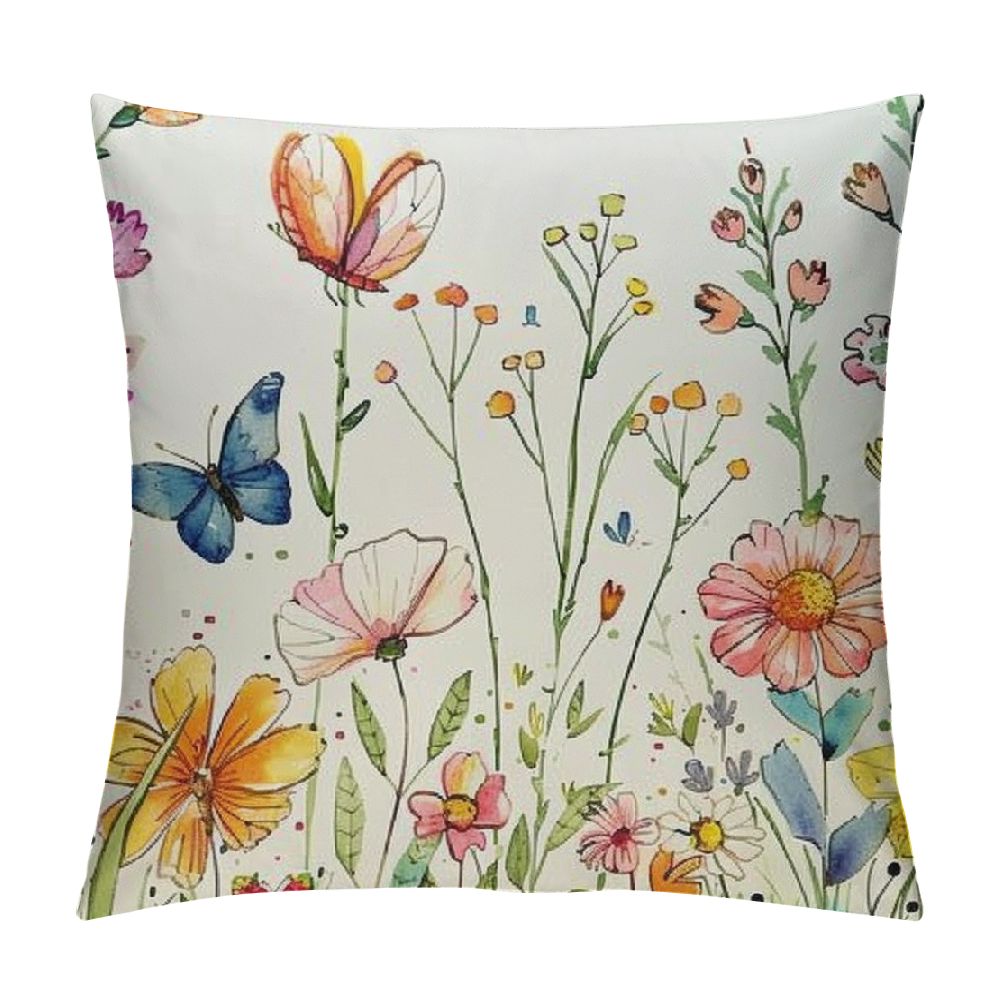Chilfamy Spring Wildflowers Throw Pillow Covers,Floral Butterfly ...