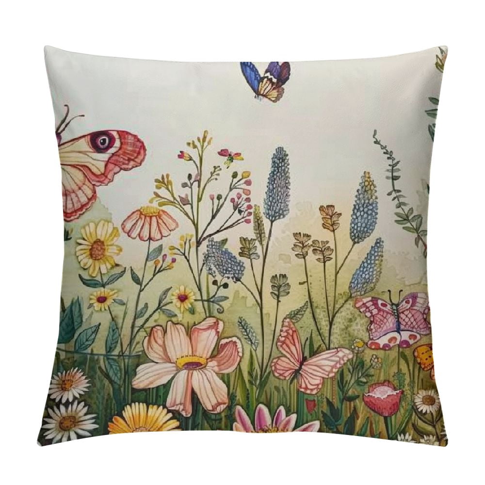 Chilfamy Spring Wildflowers Throw Pillow Covers,Floral Butterfly ...