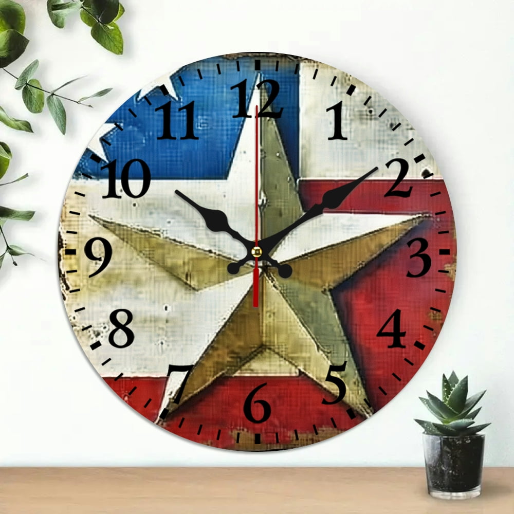 Chilfamy Star Texas Flag Wall Clock Wall Hanging Decor Silent ...