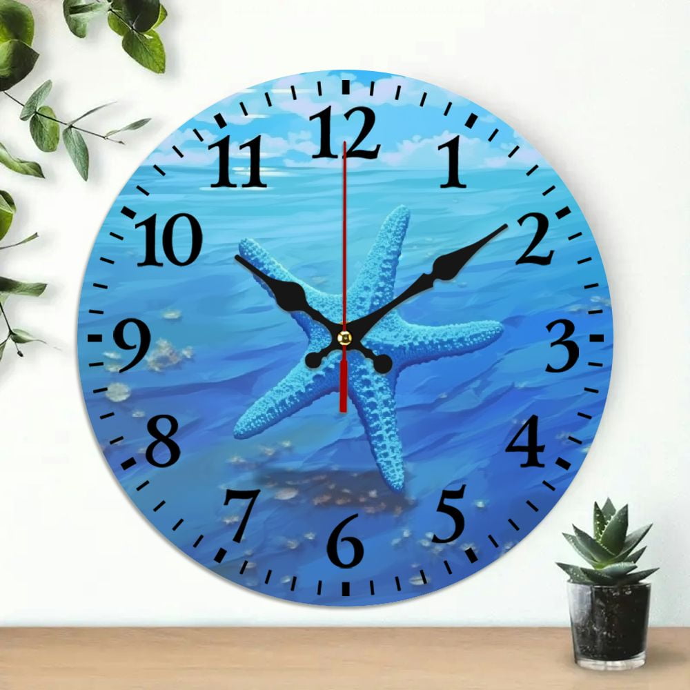 Chilfamy Starfish Ocean Water Sky Round Wooden Wall Clock Wall Art ...