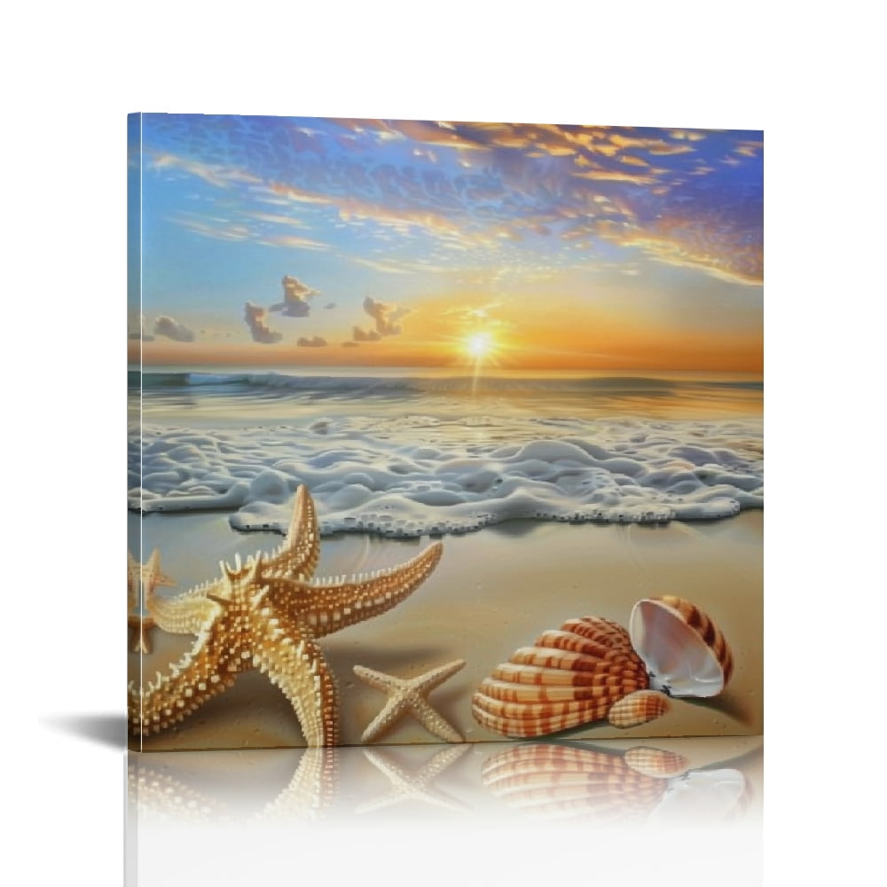 Chilfamy Starfish Shells Beach Art Canvas Prints Wall Decor 16x16in ...