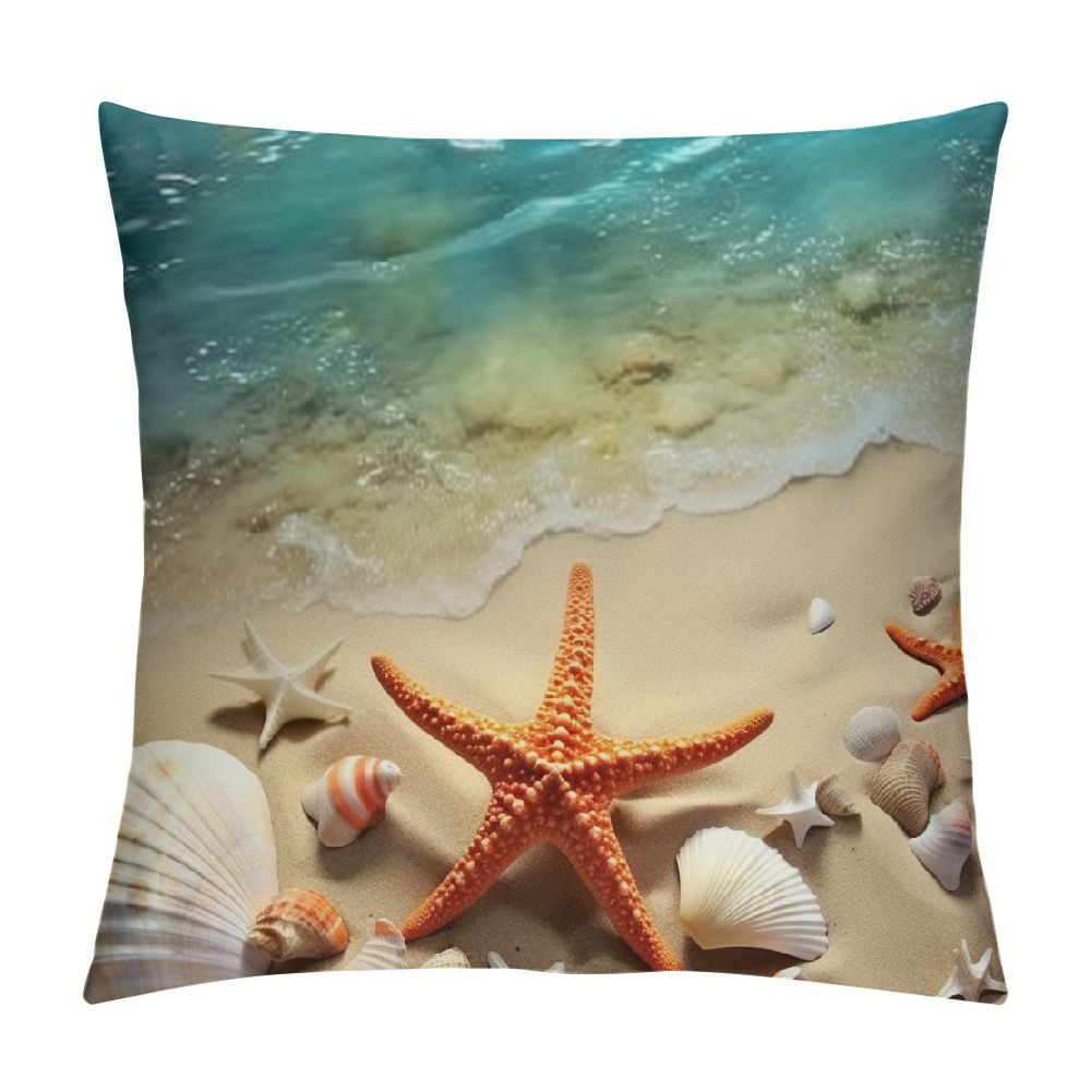 Chilfamy Starfish Shells Beach Pillow Covers for Couch Sofa Indoor ...