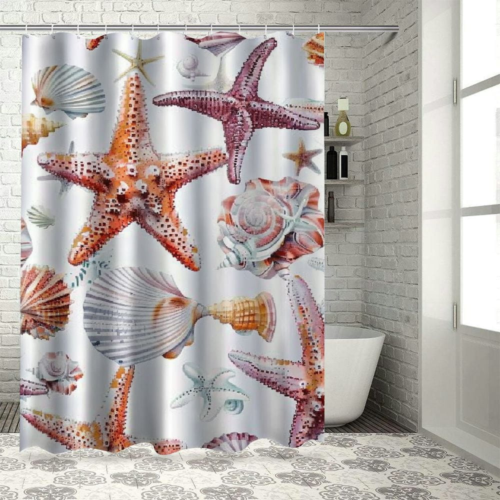 Chilfamy Starfish Shower Curtain Shells Coral Reef Nautical Coastal ...