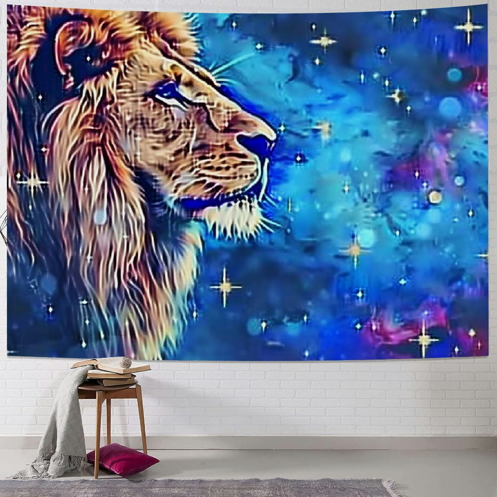 Chilfamy Starry Fantasy Lion Tapestry Moon Lion Wall Tapestry ...