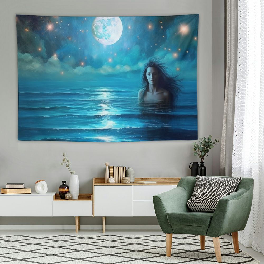 Chilfamy Starry Sky Ocean Moon and Stars Large Tapestry Wall Hanging ...