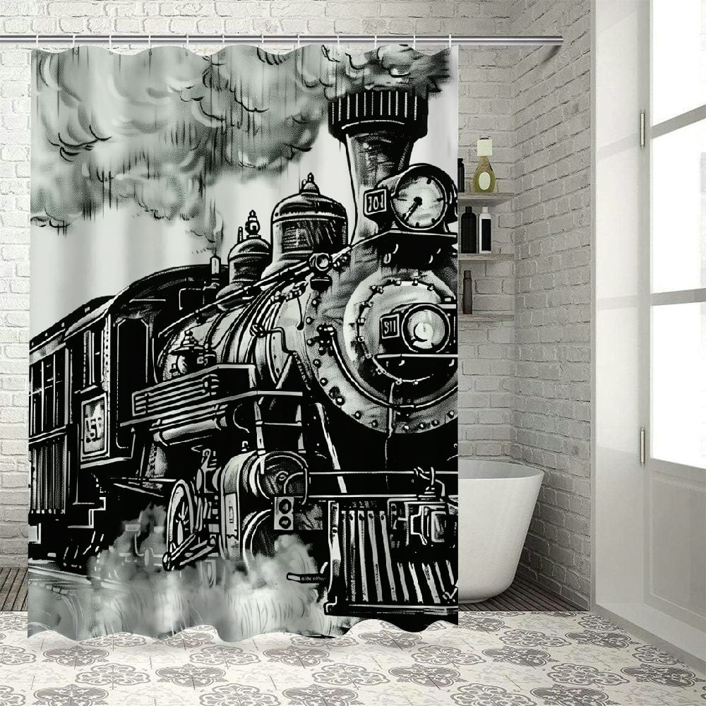 Chilfamy Steam Engine Shower Curtain, Rustic Old Train in Country ...