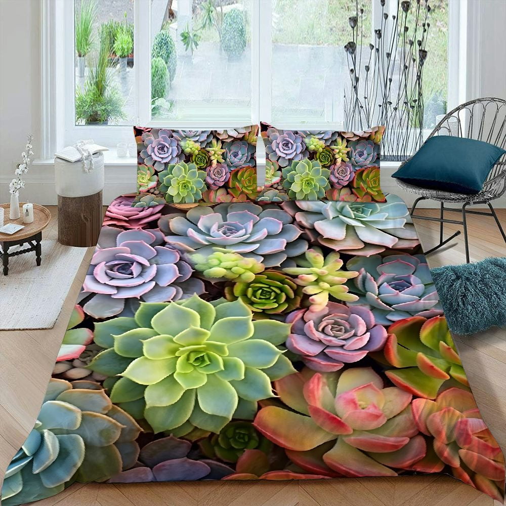 Chilfamy Succulents Garden Flowers 3-Piece Bedding Set, High-quality ...