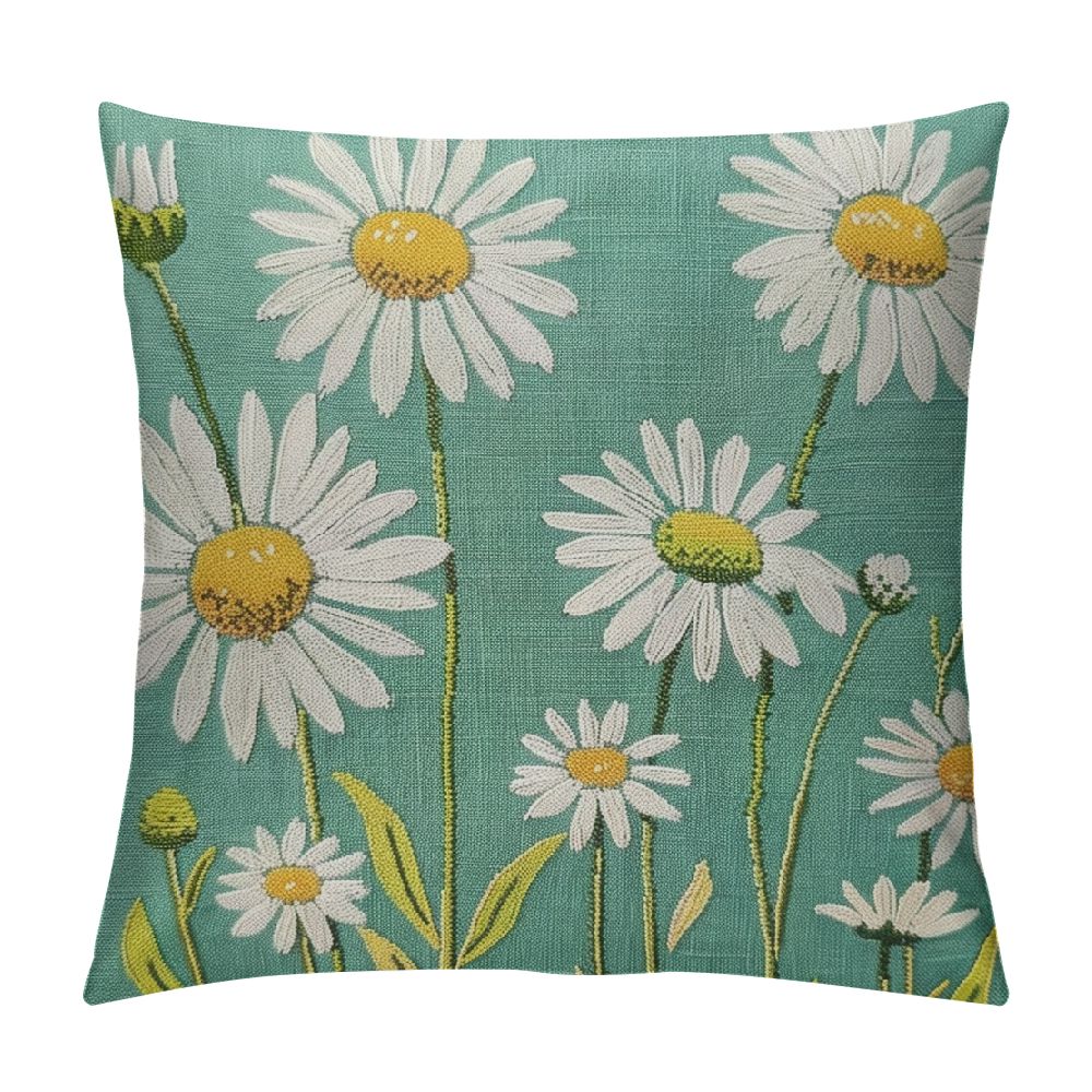 Chilfamy Summer Daisy Pillow Covers Spring Watercolor White Flower ...