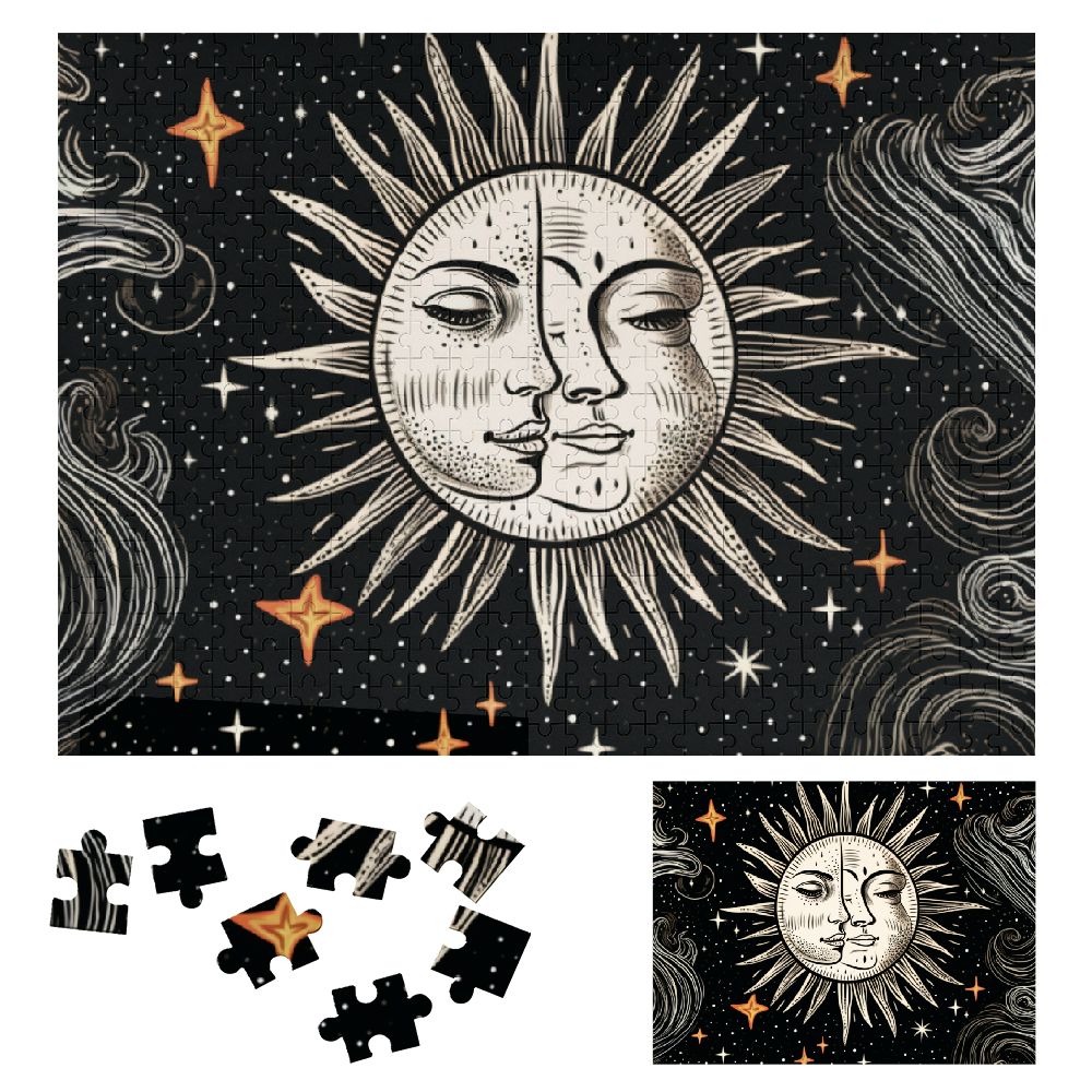 Chilfamy Sun Moon Stars Wooden Unique Shapes Jigsaw Puzzle Challenging ...