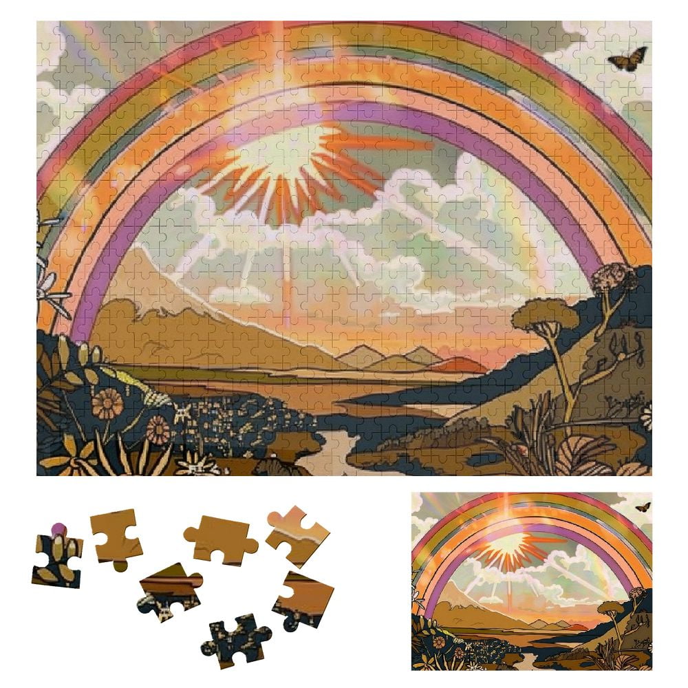 Chilfamy Sun Rainbow Wooden Jigsaw Puzzle Wall Art Decor Game Toy Gift for Family Friends 500 ...