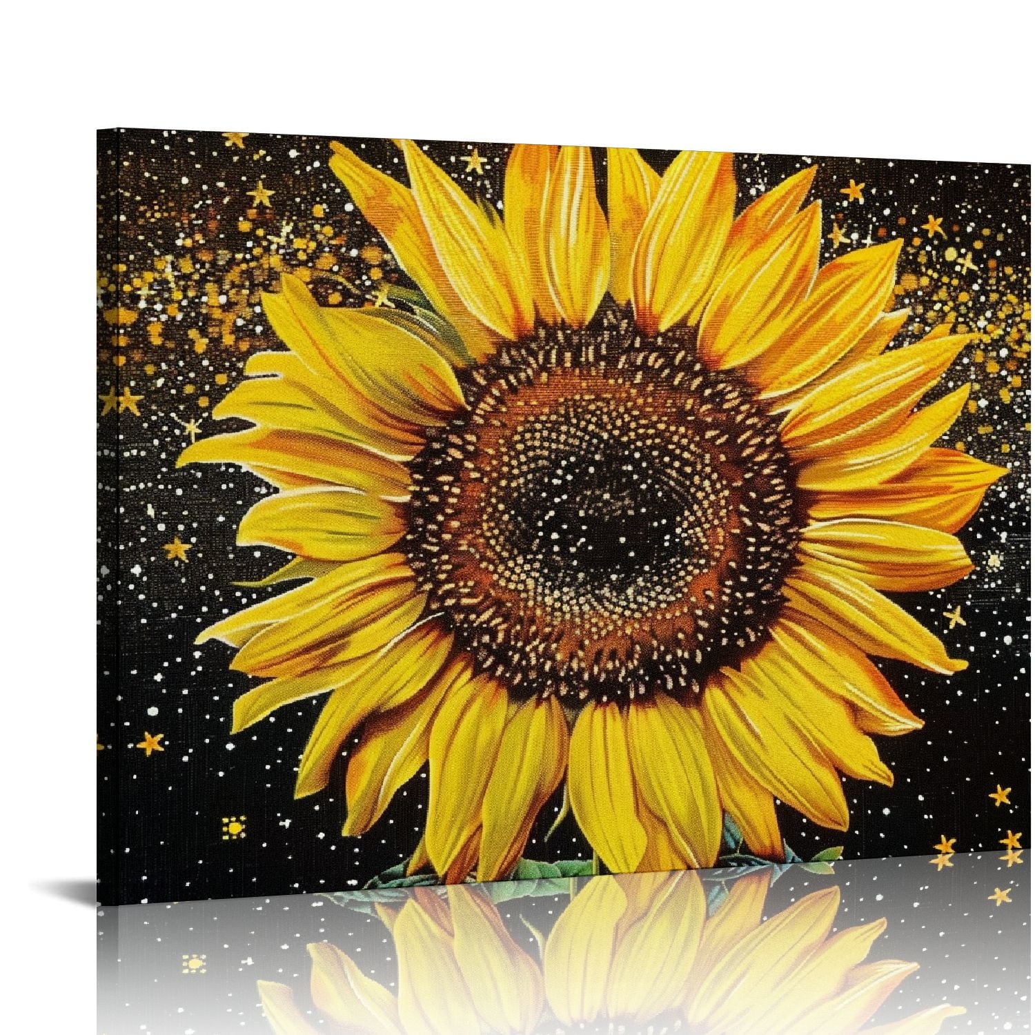 Chilfamy Sunflower Stars Pointillism Canvas Prints Wall Art for Modern Room Home Decor, Ready To ...