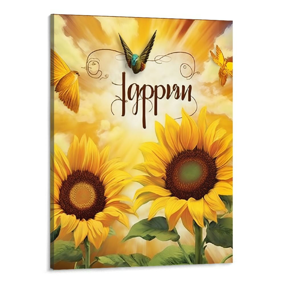 Chilfamy Sunflower Wall Art Farmhouse Hummingbird Sunflower Pictures ...