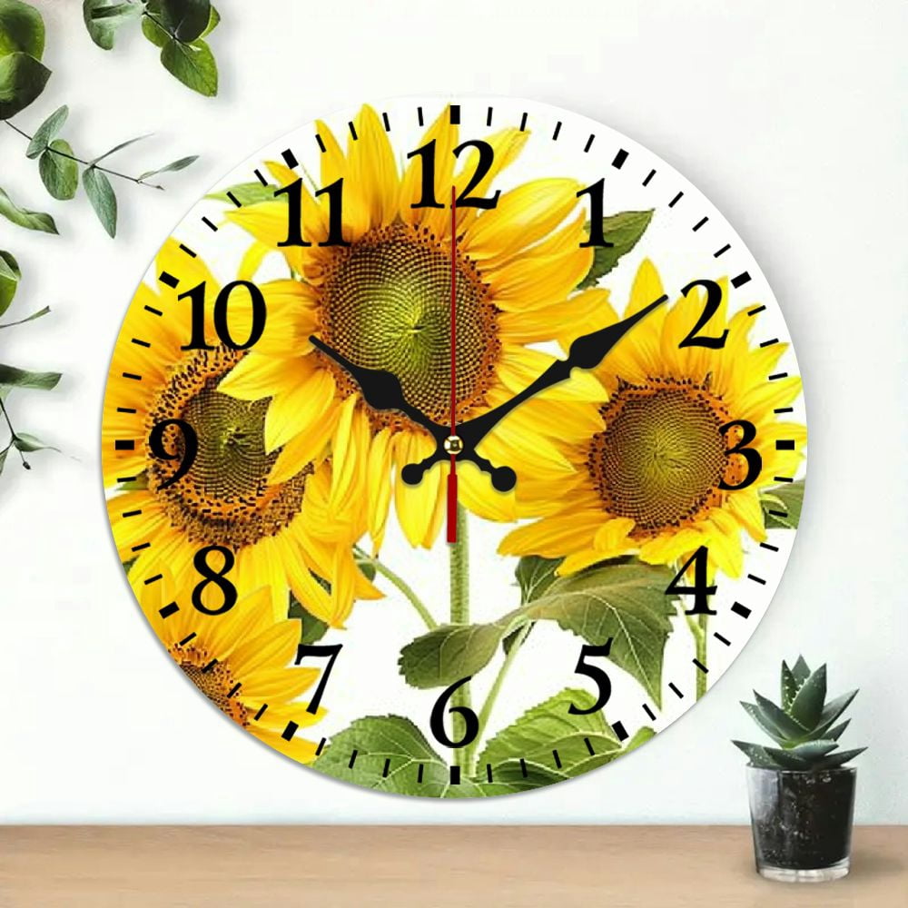 Chilfamy Sunflowers Theme Wall Clock, Wooden 10-inch Decorative Clock ...