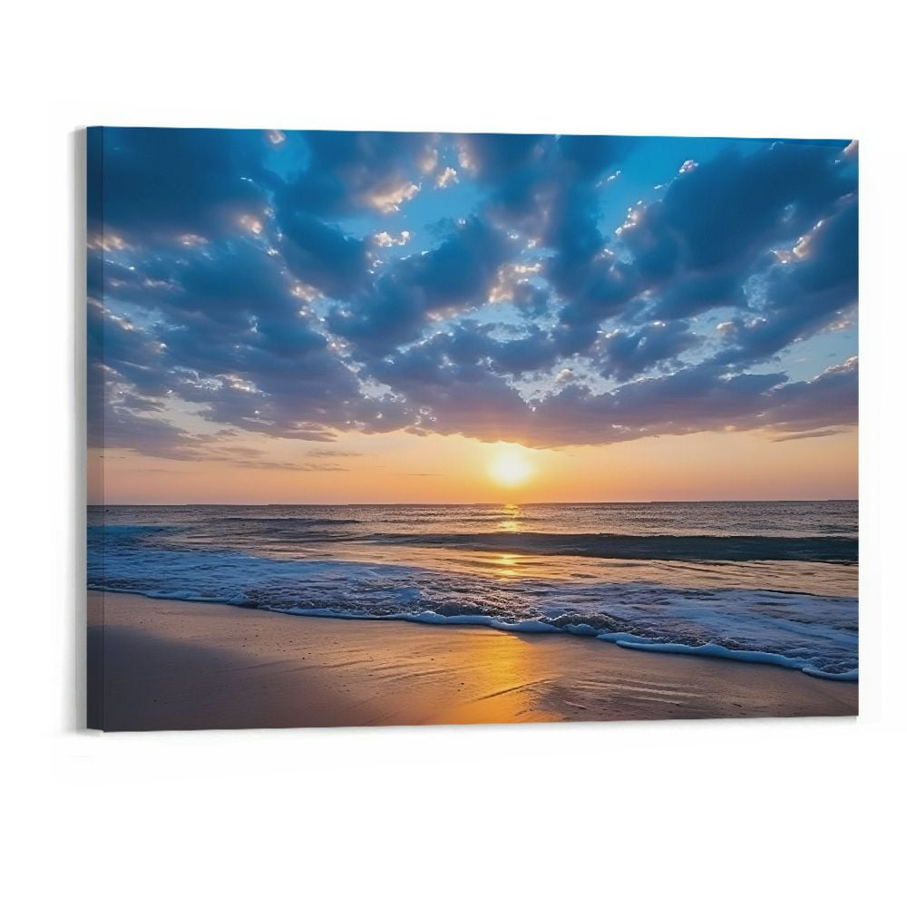 Chilfamy Sunrise Sea Blue Ocean Canvas Wall Art Picture 20x16in for ...
