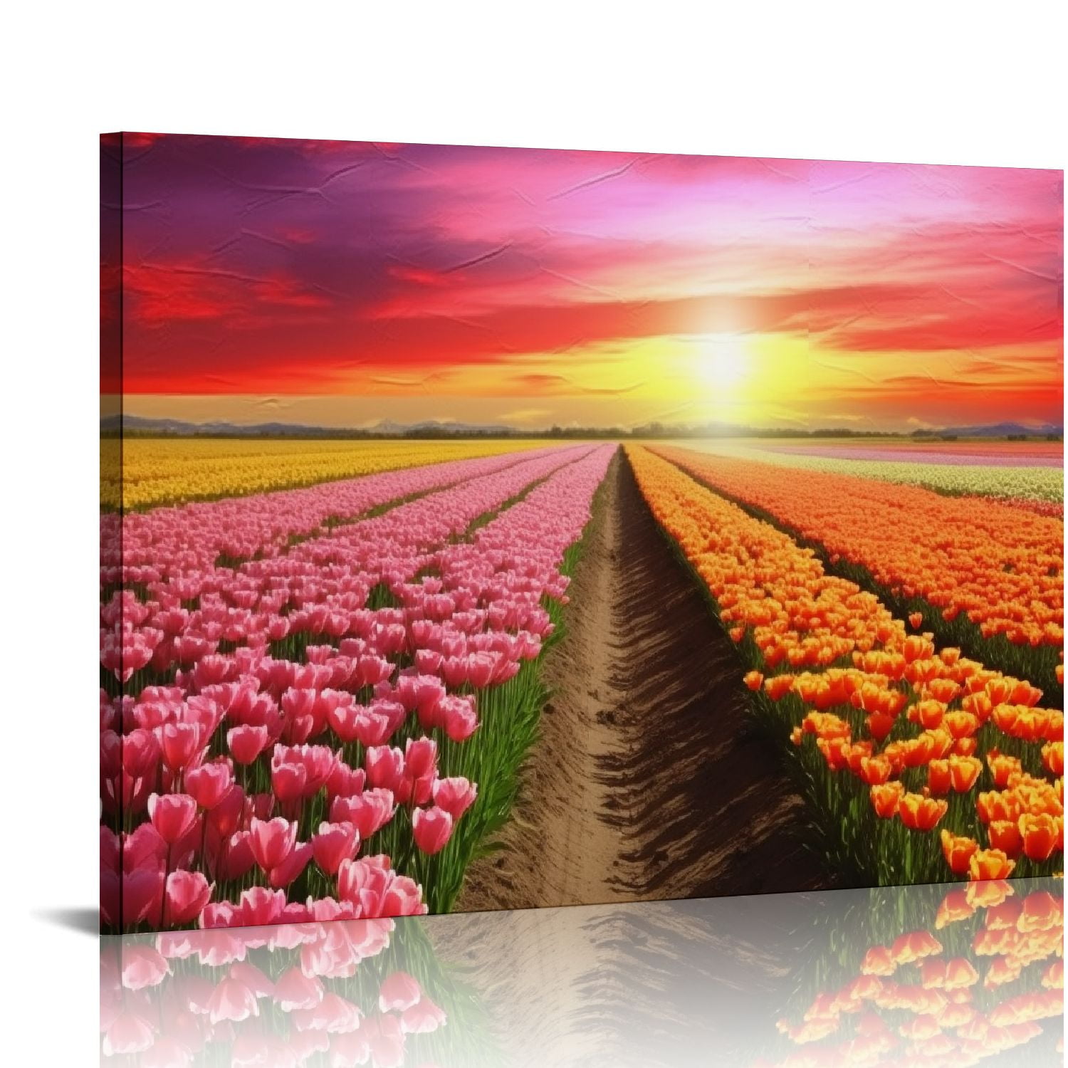 Chilfamy Sunset Flowers Path Canvas Wall Art | Ready To Hang Room Home ...