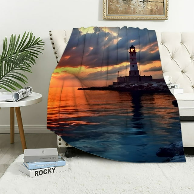 Chilfamy Sunset Lighthouse Cloudy Sky Throw Blanket for Couch Sofa Bed ...