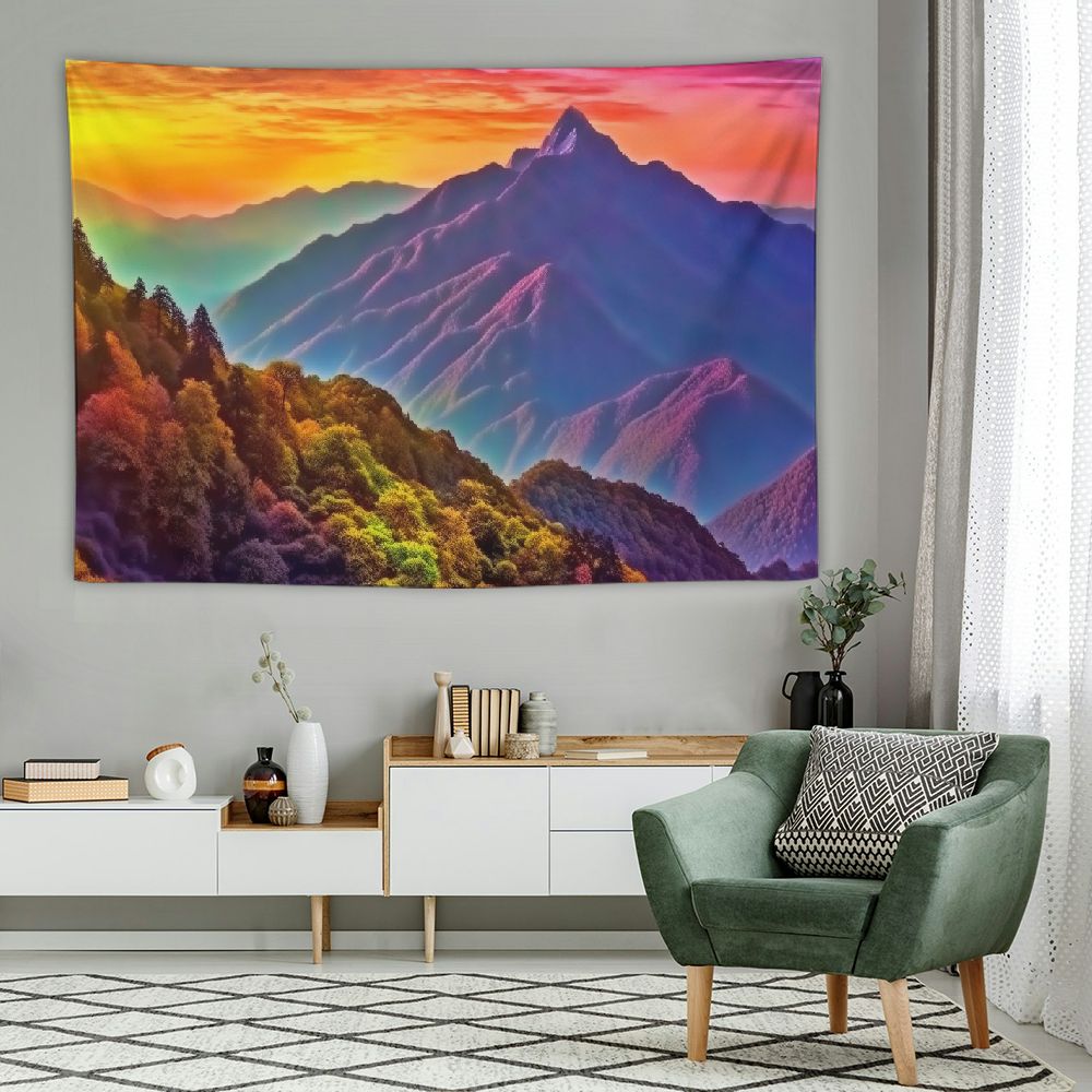 Chilfamy Sunset Mountain Tapestry Forest Tree Nature Landscape Tapestry ...