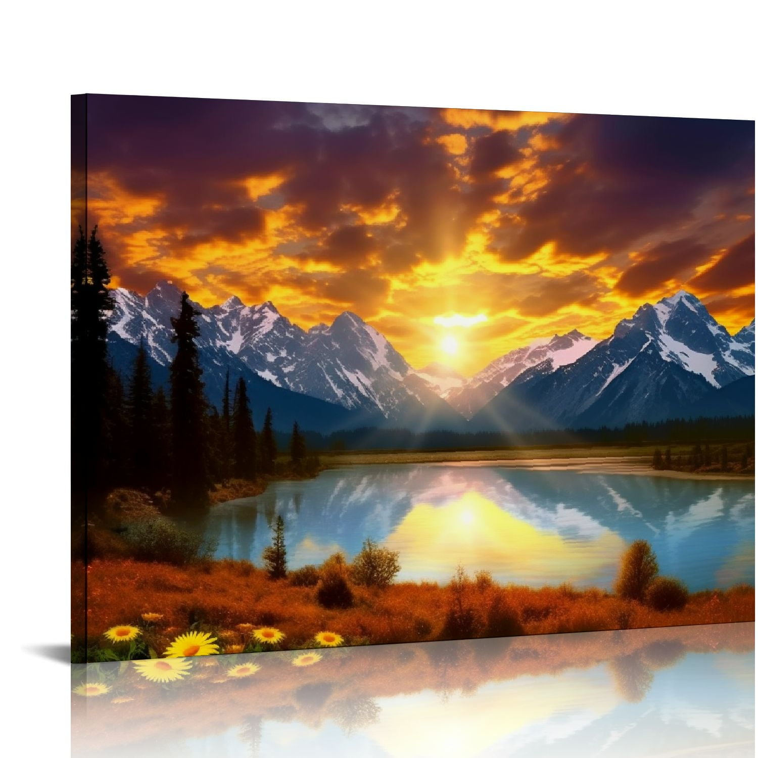 Chilfamy Sunset Mountains Lake Print On Canvas Wall Art Decor for Home ...
