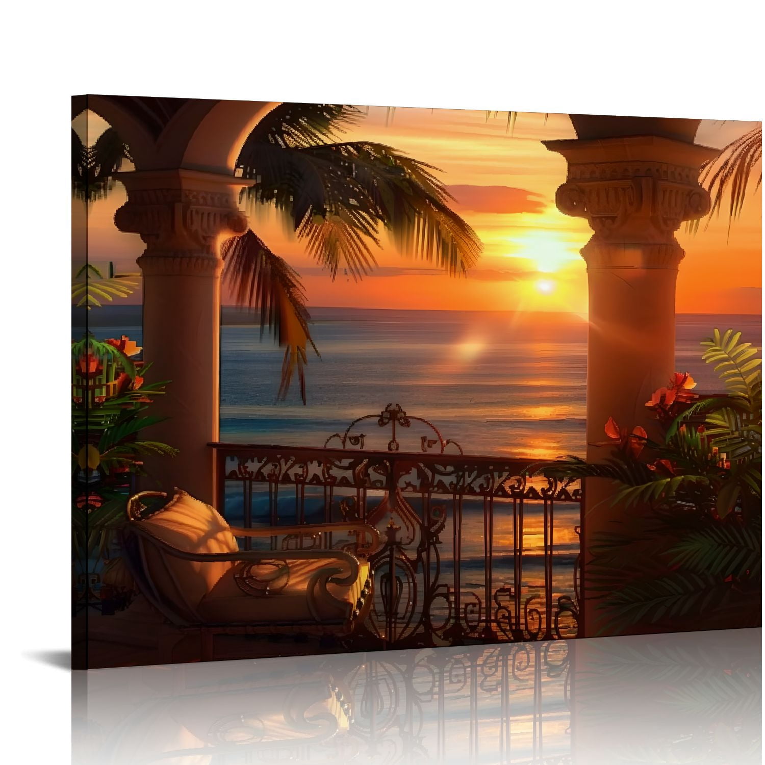Chilfamy Sunset Ocean Balcony Canvas Wall Art Print Home Decor Living ...