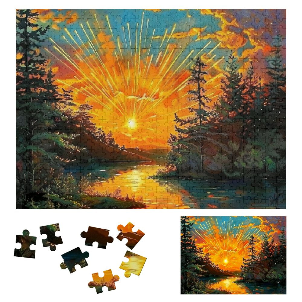 Chilfamy Sunset River Trees Wooden Jigsaw Puzzle - Eco-Friendly Unique ...