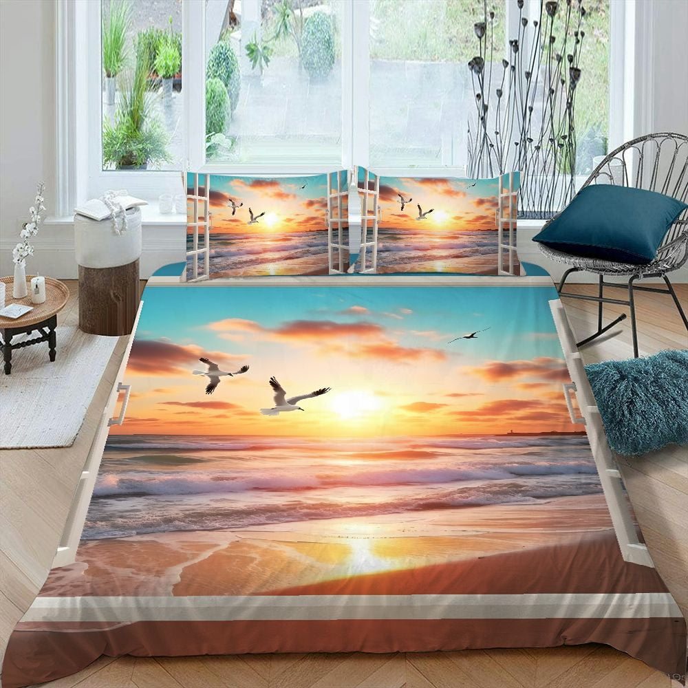 Chilfamy Sunset Seagulls 3-Piece Bedding Set (Single-Sided Print ...