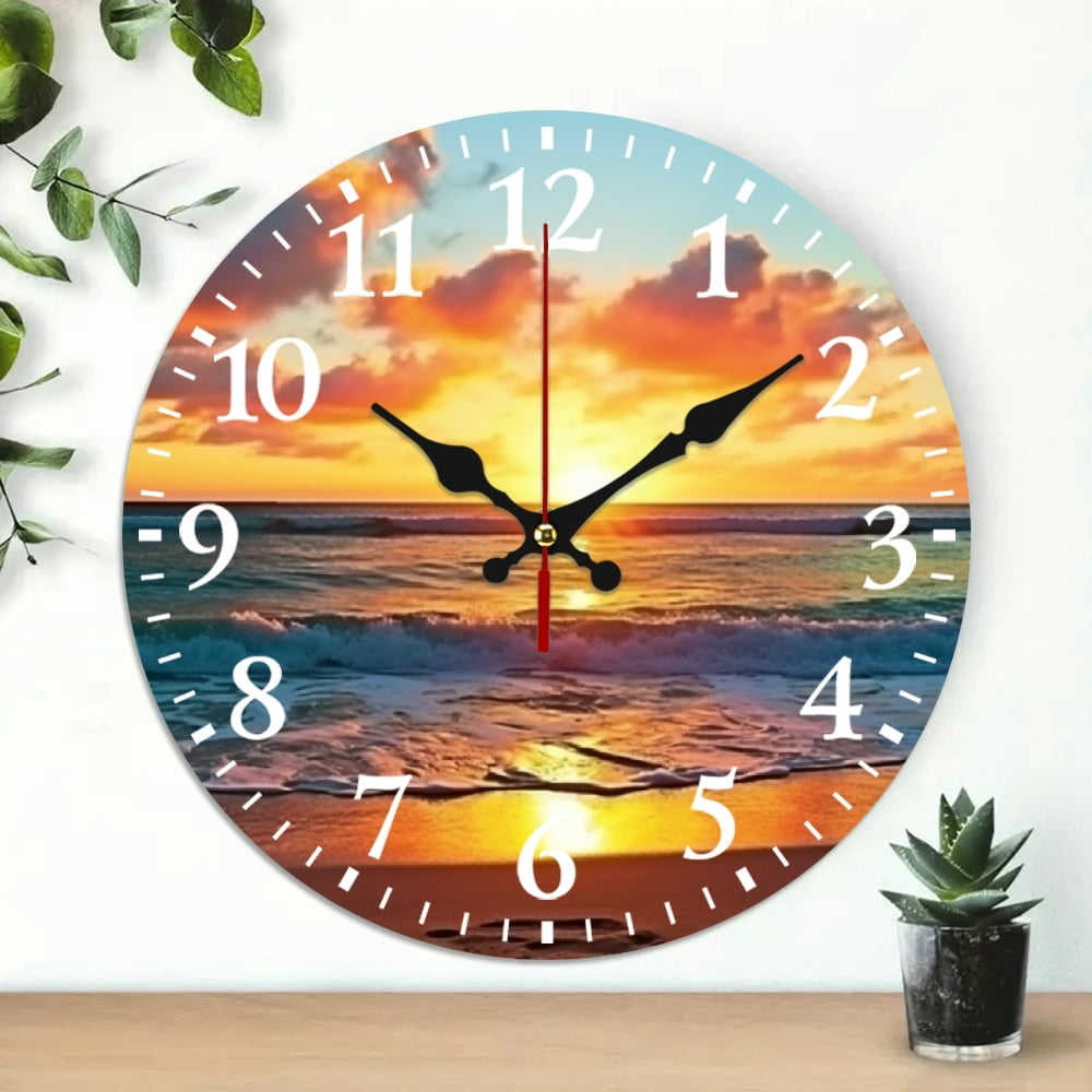 Chilfamy Sunset Surfboard Sun Wooden Wall Clock 10 Inch Silent Decor ...