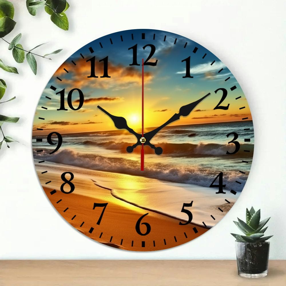 Chilfamy Sunset Wave Surfboard Theme Wall Clock, 10-Inch Wooden ...
